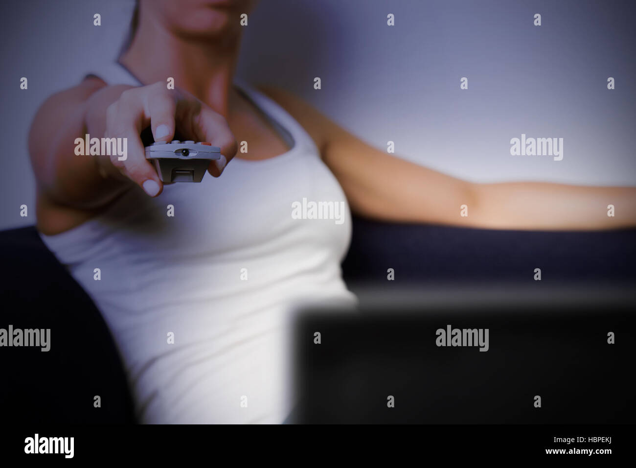 Woman Watching TV Stock Photo - Alamy