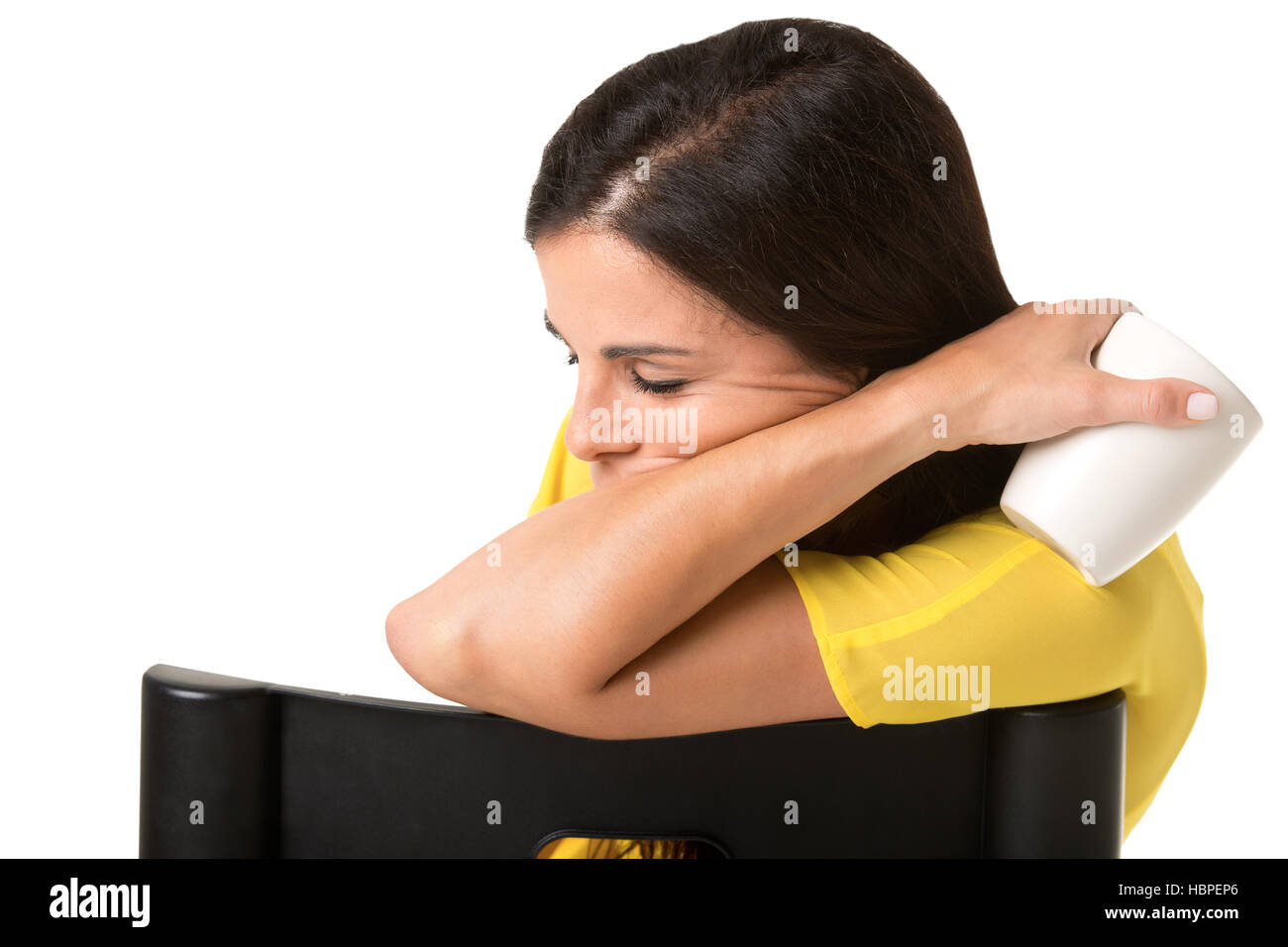 Woman sleeping in chair hi-res stock photography and images - Alamy