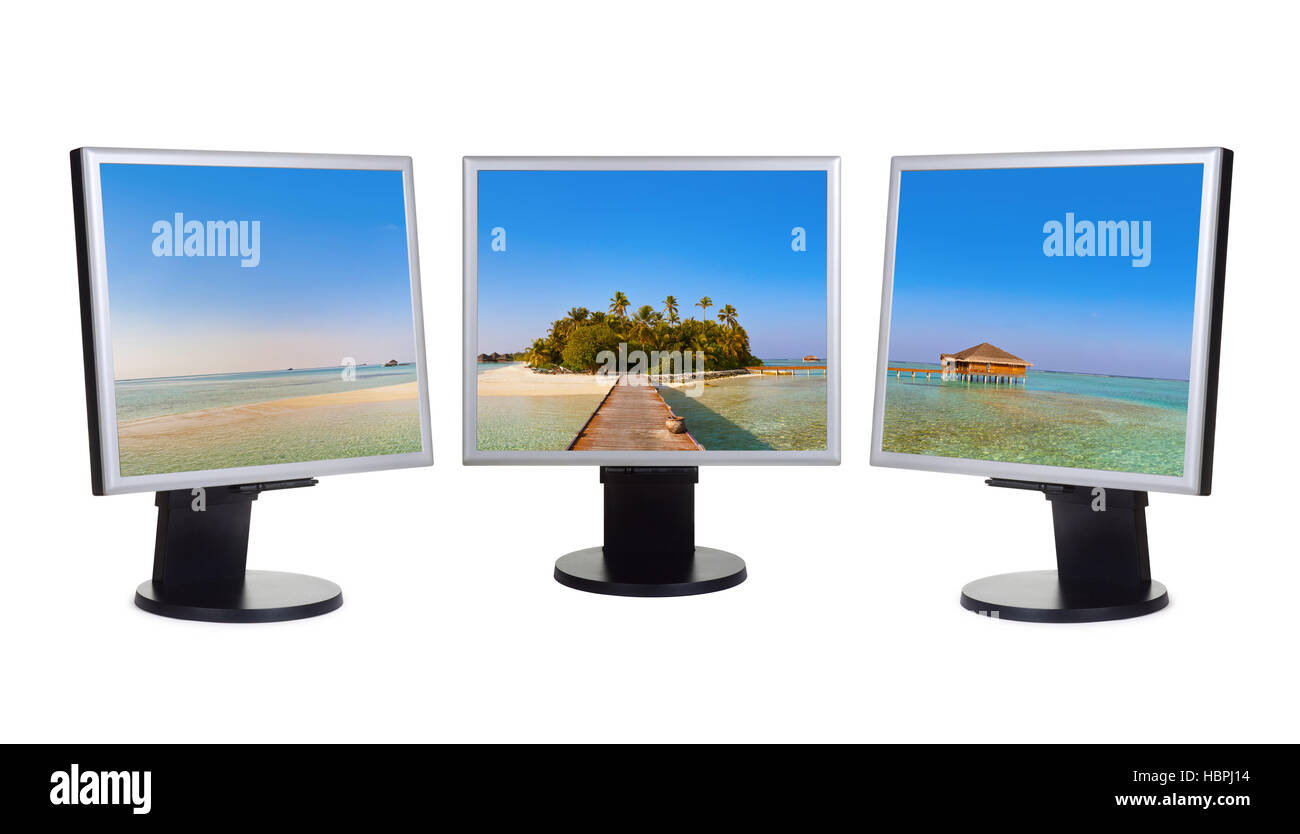 Maldives panorama in computer monitors Stock Photo - Alamy