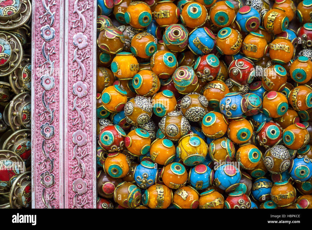 Bright colorful yellow round beeds for handmade jewellery, market stall ...