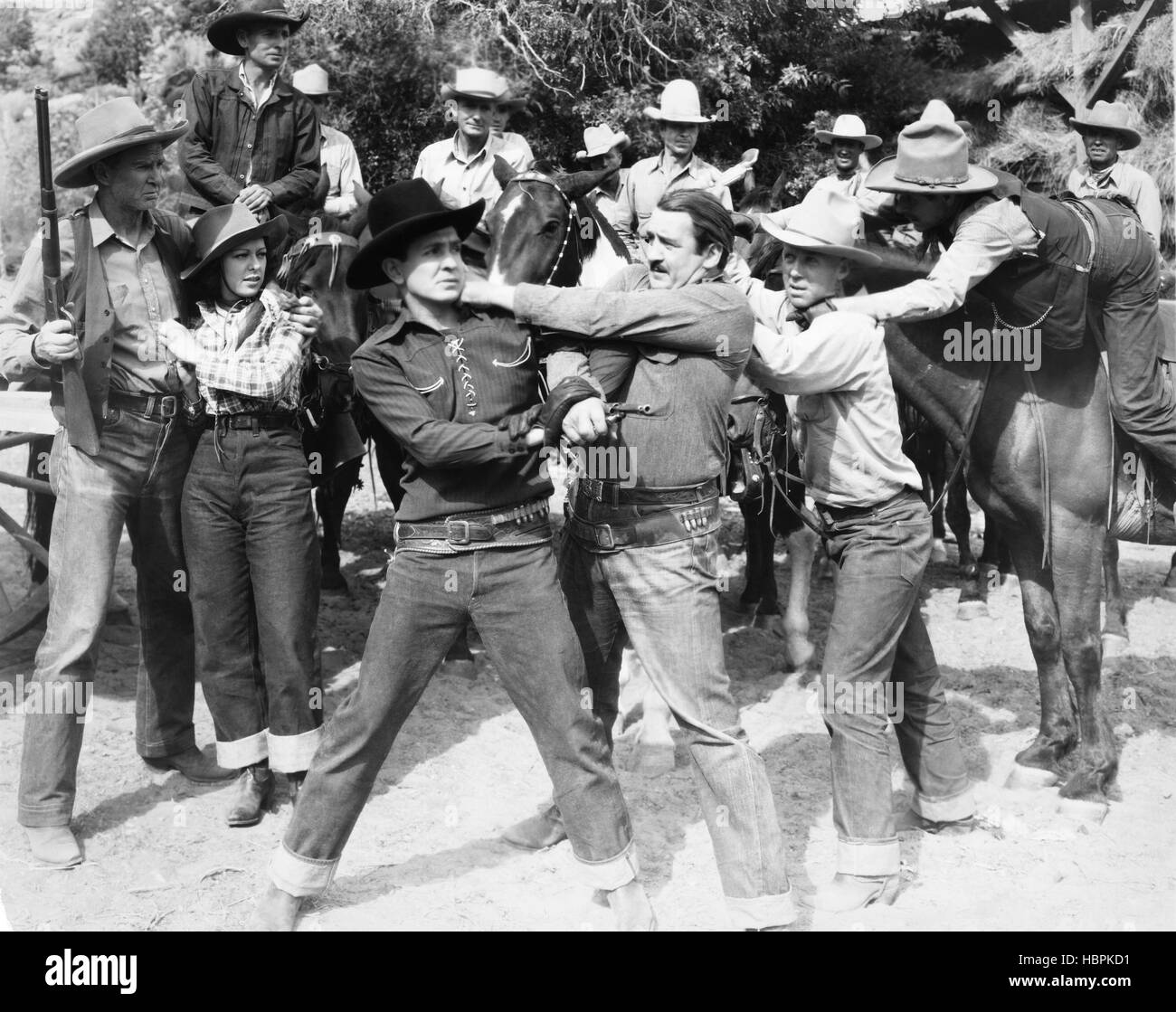 FEUD OF THE RANGE, front from left: Duke R Lee, Gertrude Messinger, Bob ...