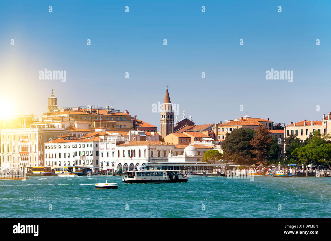 Venice. Italy. Bright ancient houses lengthways Canal Grande Stock ...