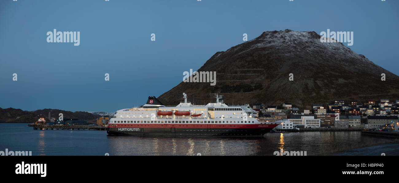 Hurtigruten MS Polarlys docked at Honningsvag, Northern Norway Stock ...