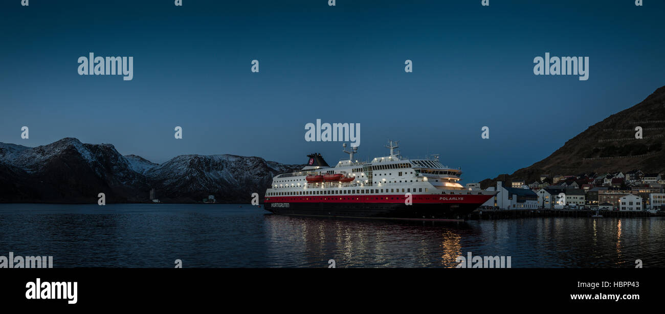 Hurtigruten MS Polarlys docked at Honningsvag, Northern Norway Stock ...