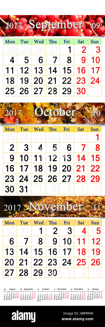 September, October and November of 2017 with colored pictures in form ...