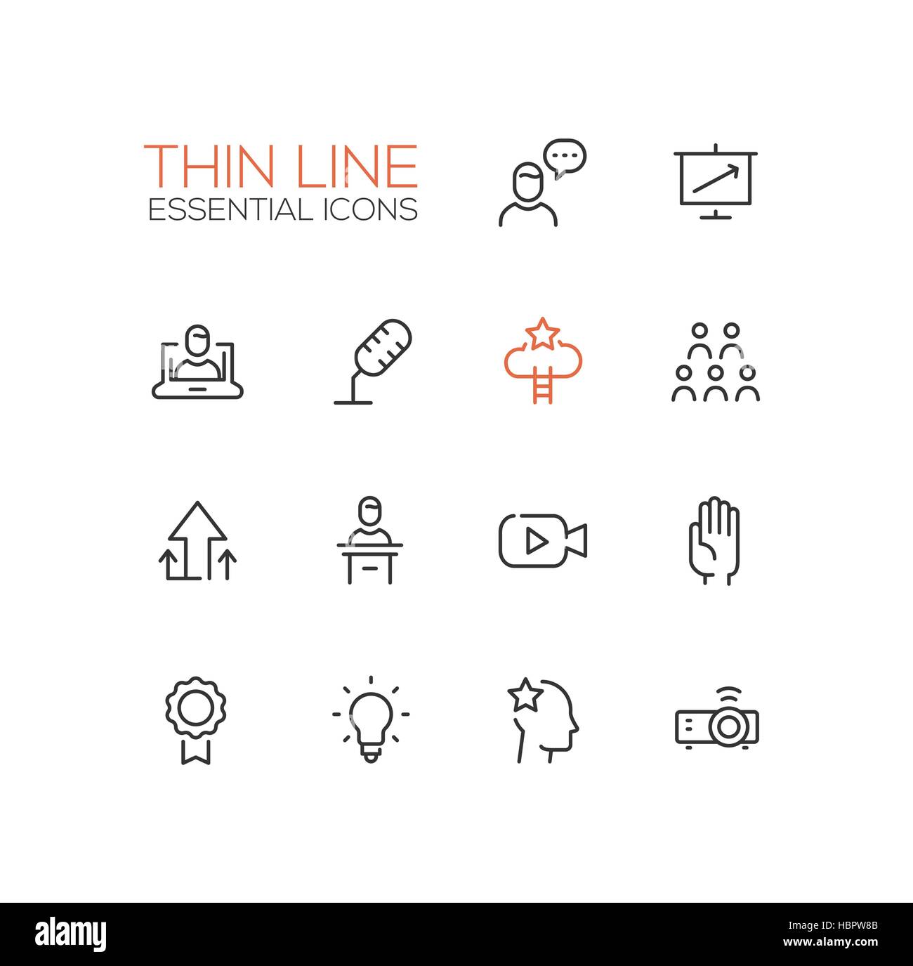 Business Training - Thin Single Line Icons Set Stock Vector Image & Art ...