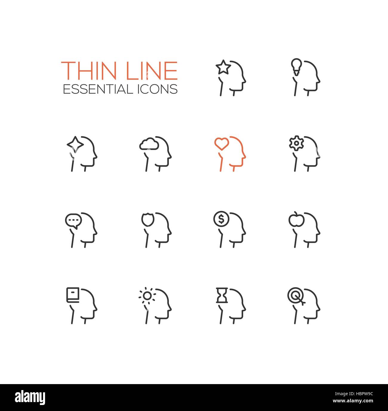 Thoughts in Heads - Thin Single Line Icons Set Stock Vector Image & Art ...