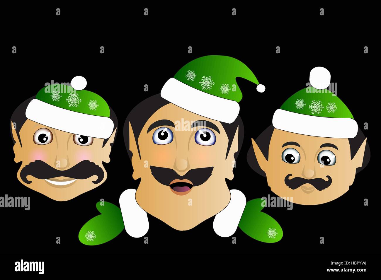 Elf icon basic simplified Christmas smiley face on a black background ...
