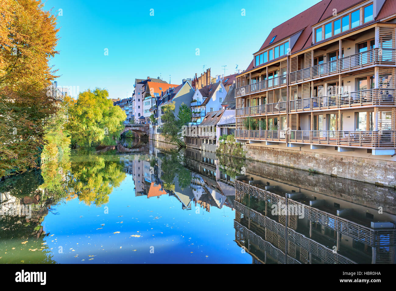 The riverside of Pegnitz river in Nuremberg town, Germany Stock Photo ...