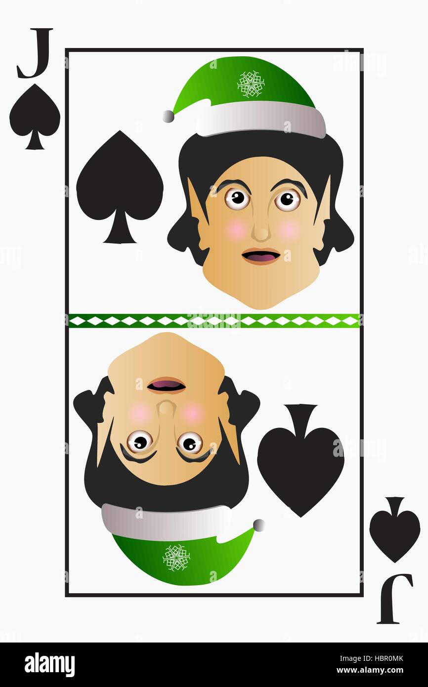 Vector elf simple easy Christmas Jack playing card suit spades on a ...