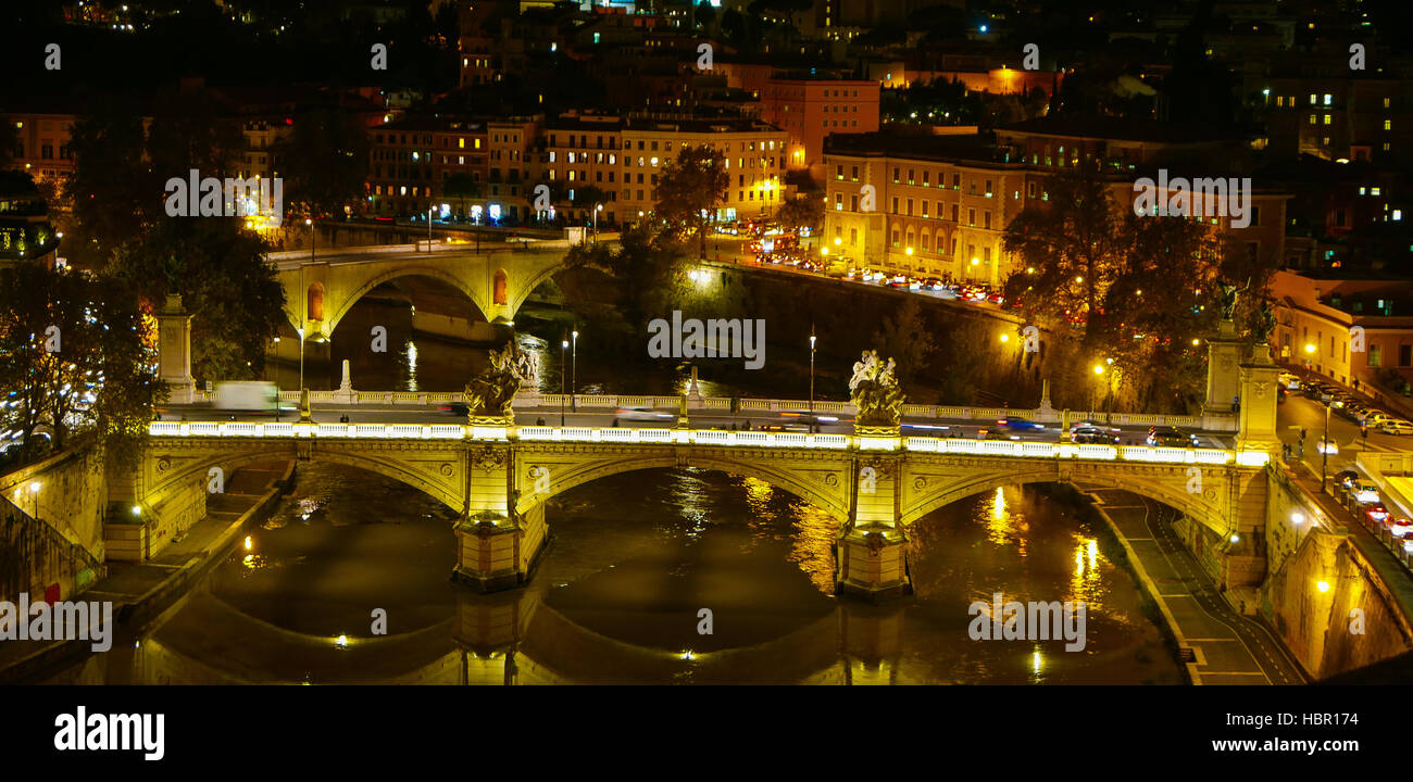 The bridges over River Tiber in Rome - amazing night view Stock Photo ...