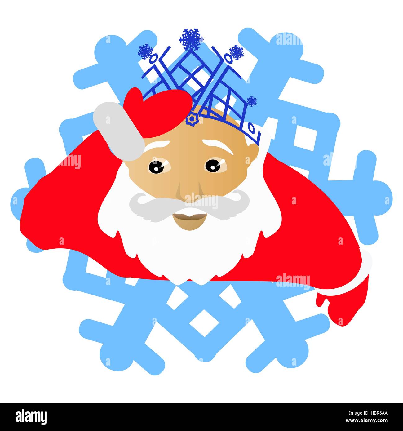 Santa Claus in a blue snow crown in the form of a snowflake an icon. on ...