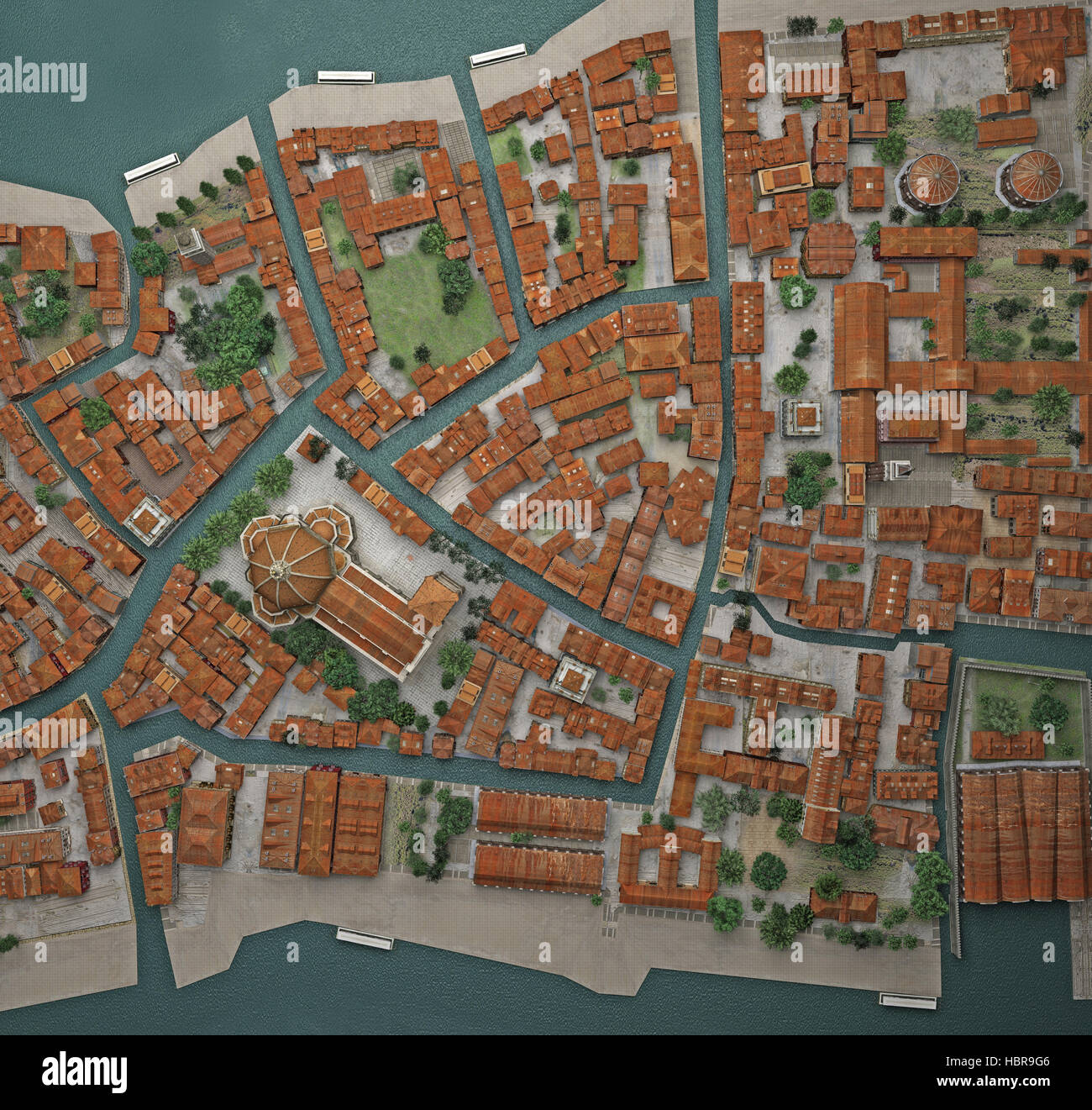 city on the water. top view. 3d rendering Stock Photo - Alamy