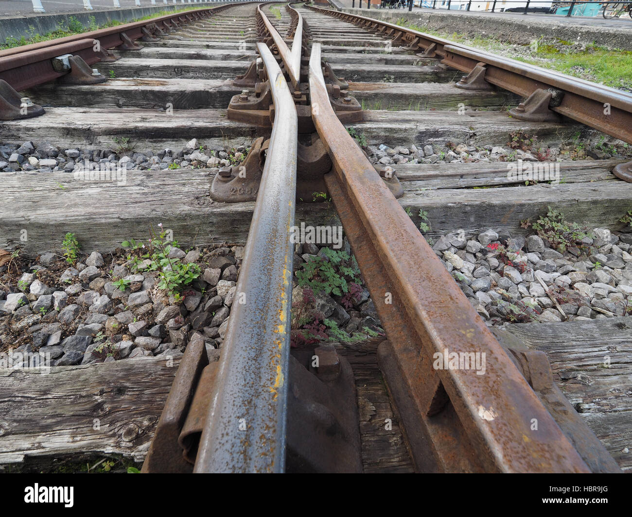 Railway track detail Stock Photo - Alamy