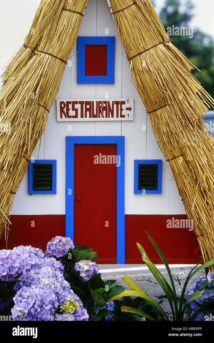 Restaurant sign made in the traditional thatched A frame house Santana ...