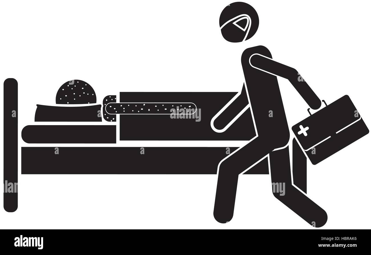 monochrome silhouette with sick in bed and doctor Stock Vector Image ...