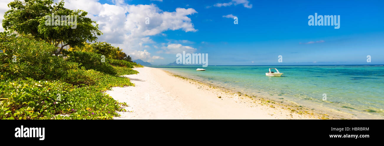 Sandy tropical Wolmar beach at sunny day. Panorama. Mauritius Stock ...