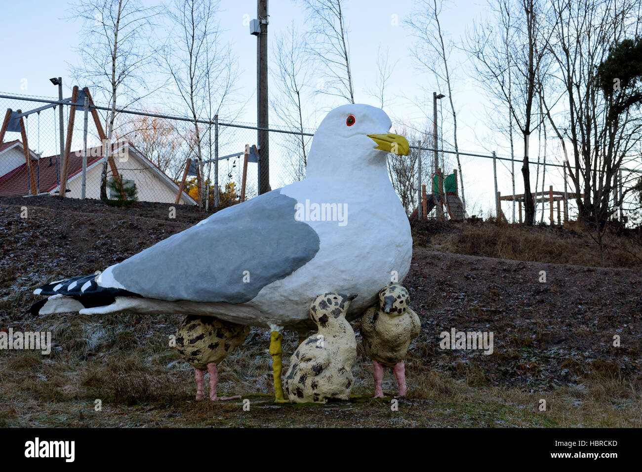 Common gull glass fiber statue in Merimasku, Finland. Mascot of local ...