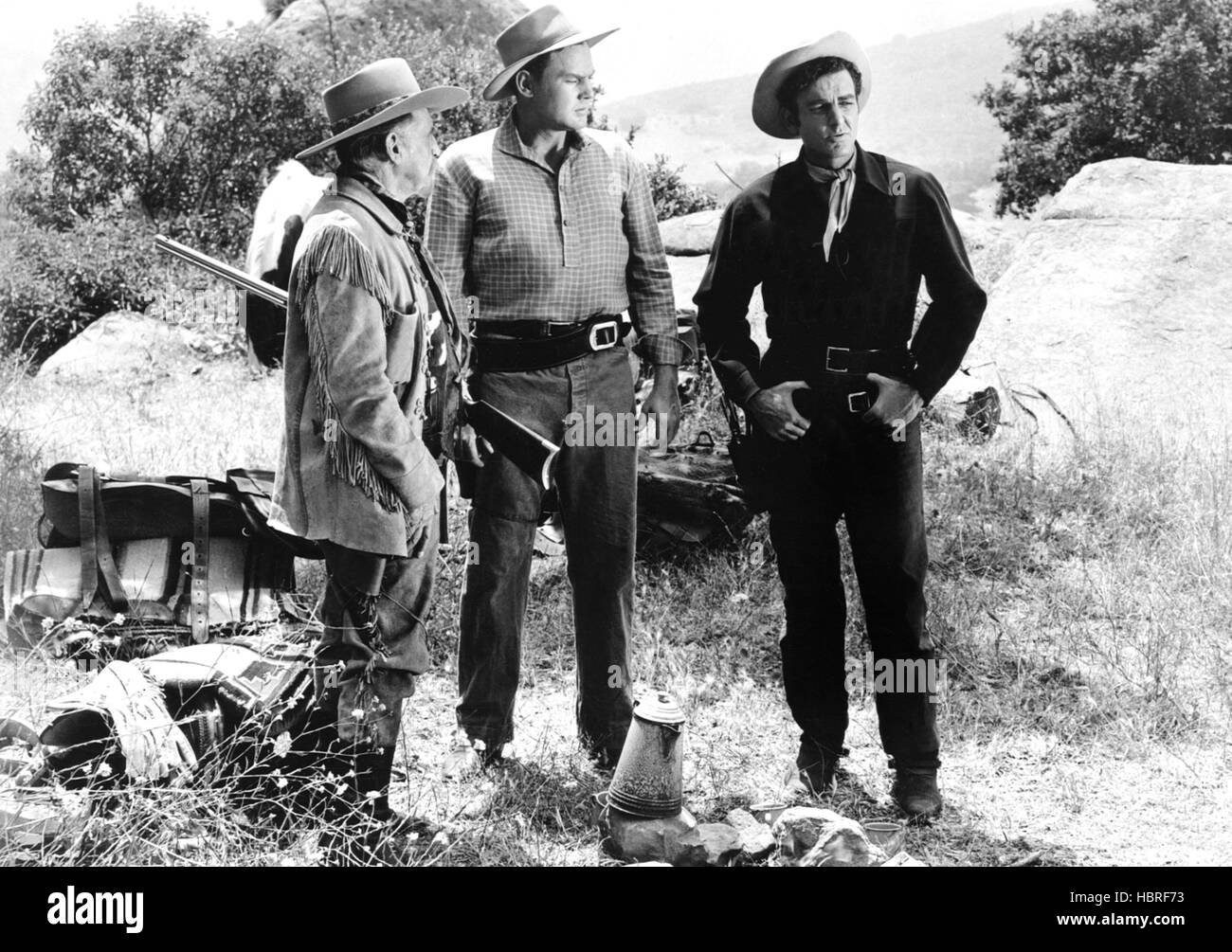 FLESH AND THE SPUR, center: John Agar, far right: Mike Connors (aka Touch Connors), 1957 Stock ...