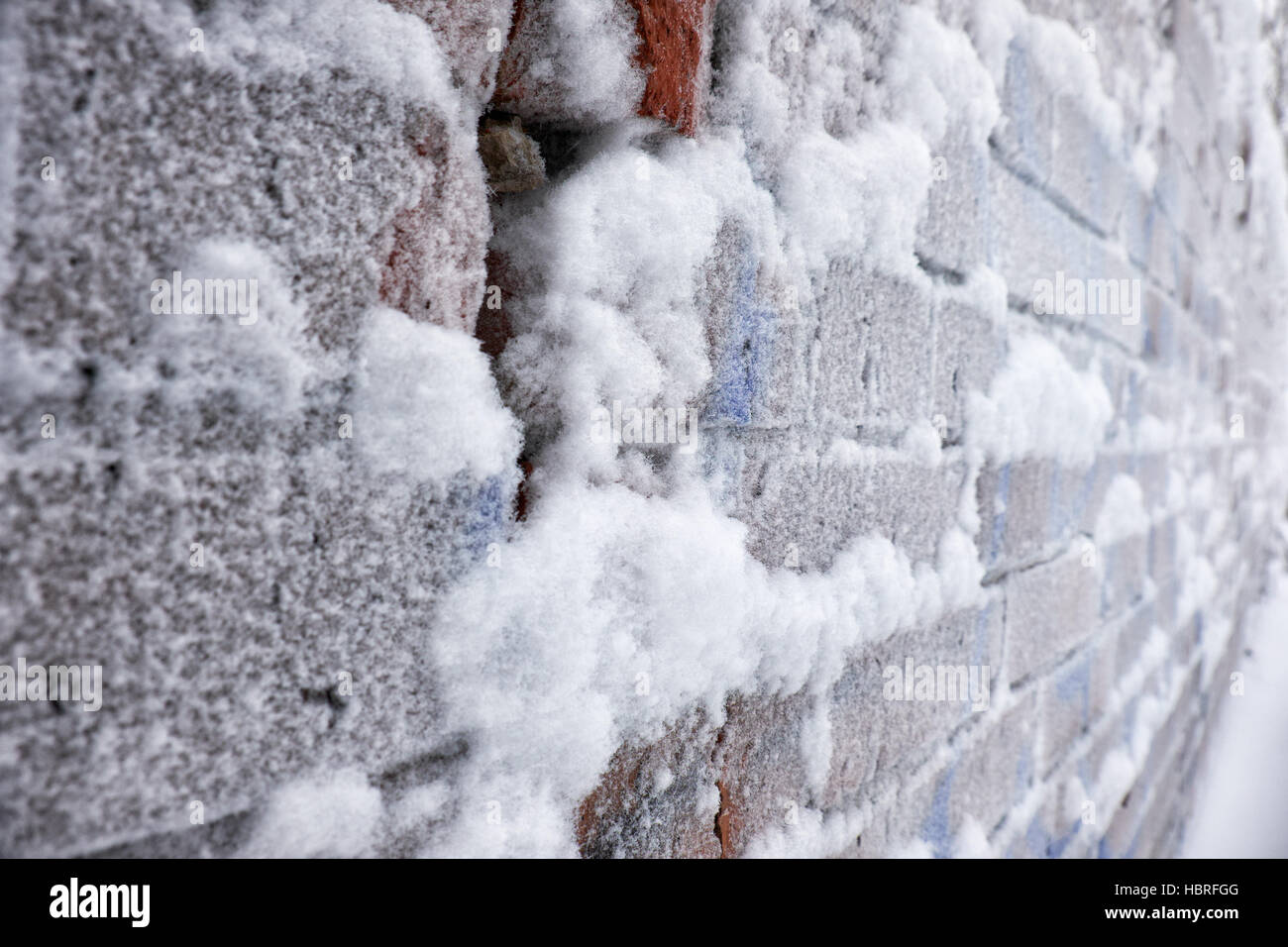 Frozen brick wall covered by hoarfrost Stock Photo - Alamy