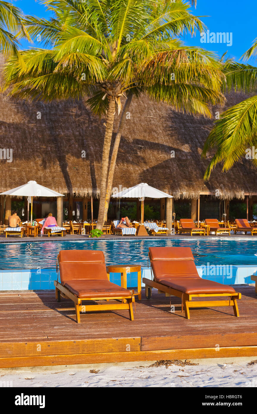 Pool on tropical Maldives island Stock Photo - Alamy