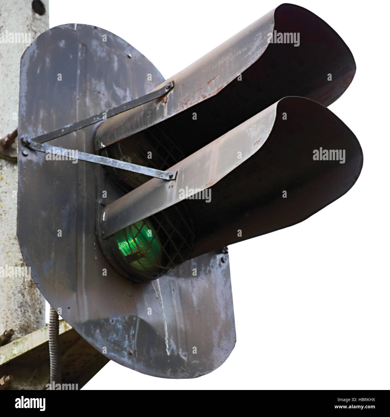 Railway traffic green light signal set at safe to go ahead, large ...