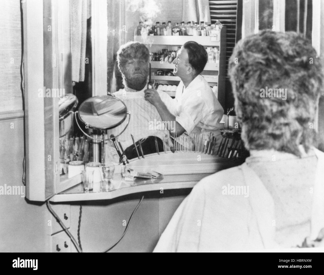 FRANKENSTEIN MEETS THE WOLF MAN, makeup artist Jack Pierce (right ...