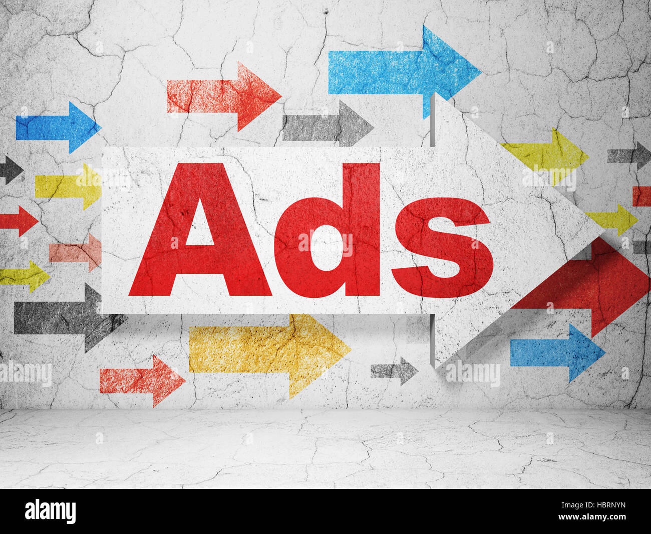 Advertising concept: arrow with Ads on grunge wall background Stock ...