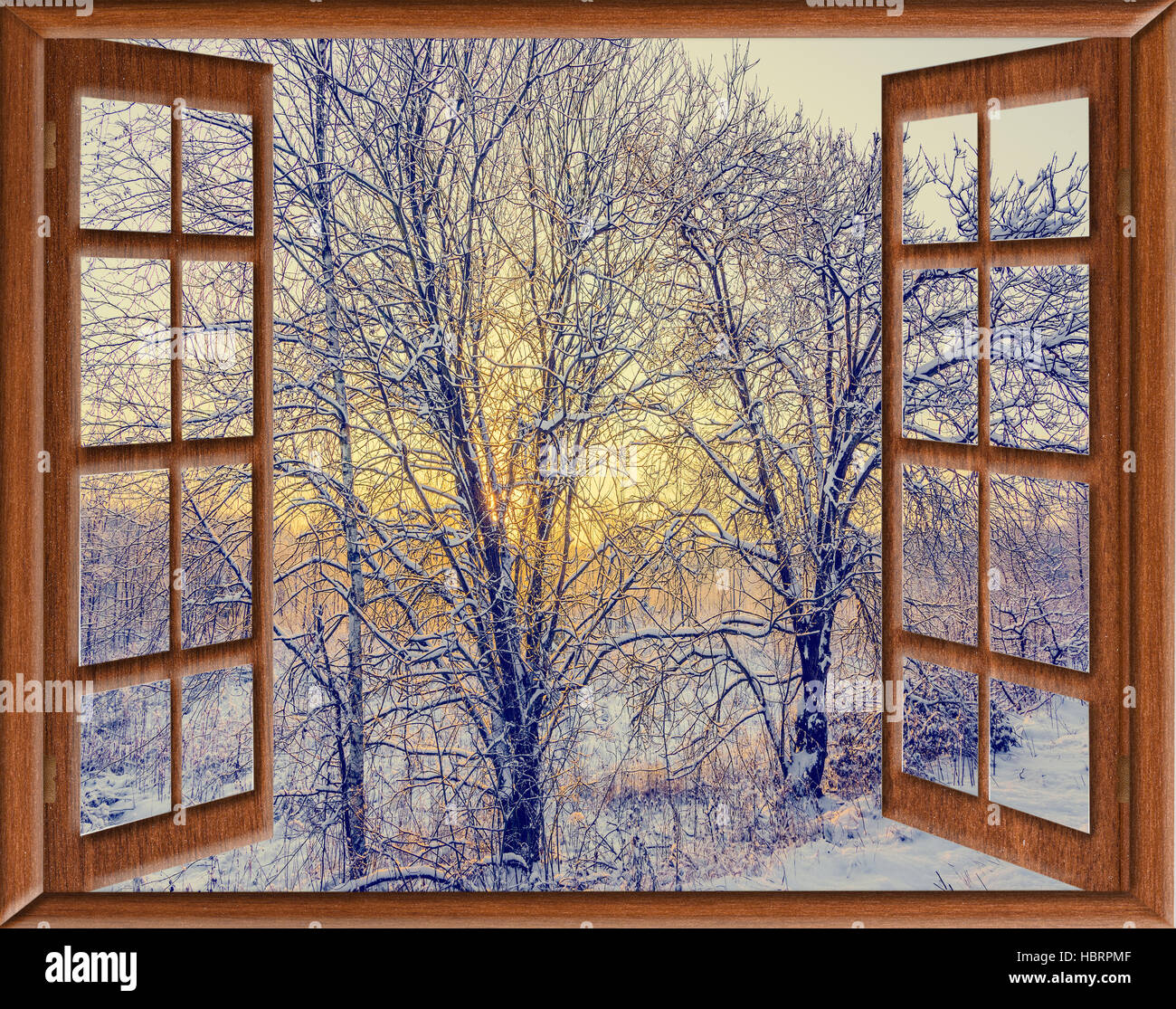 view from the window of a winter forest Stock Photo - Alamy
