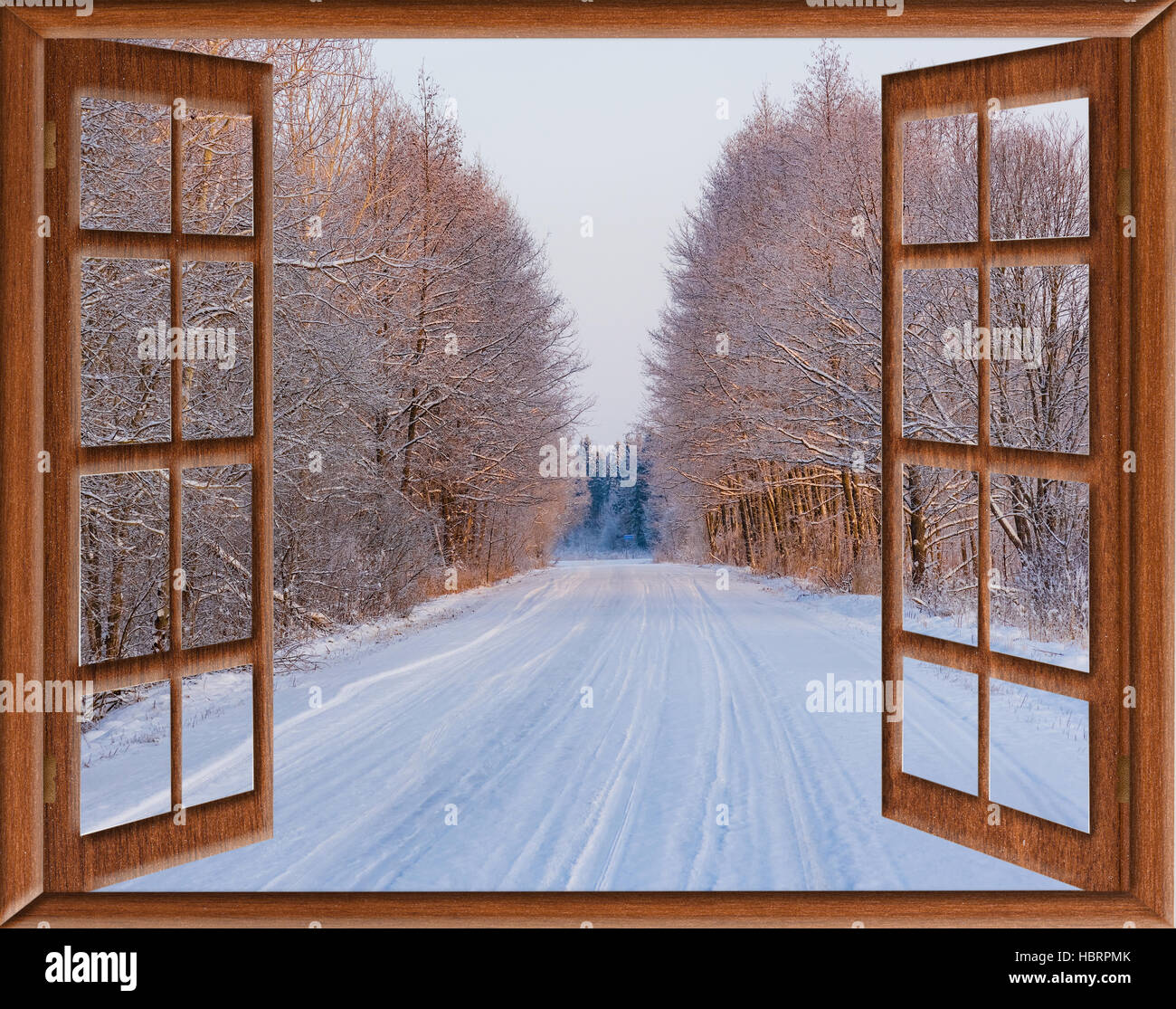 view from the window of a winter forest Stock Photo - Alamy