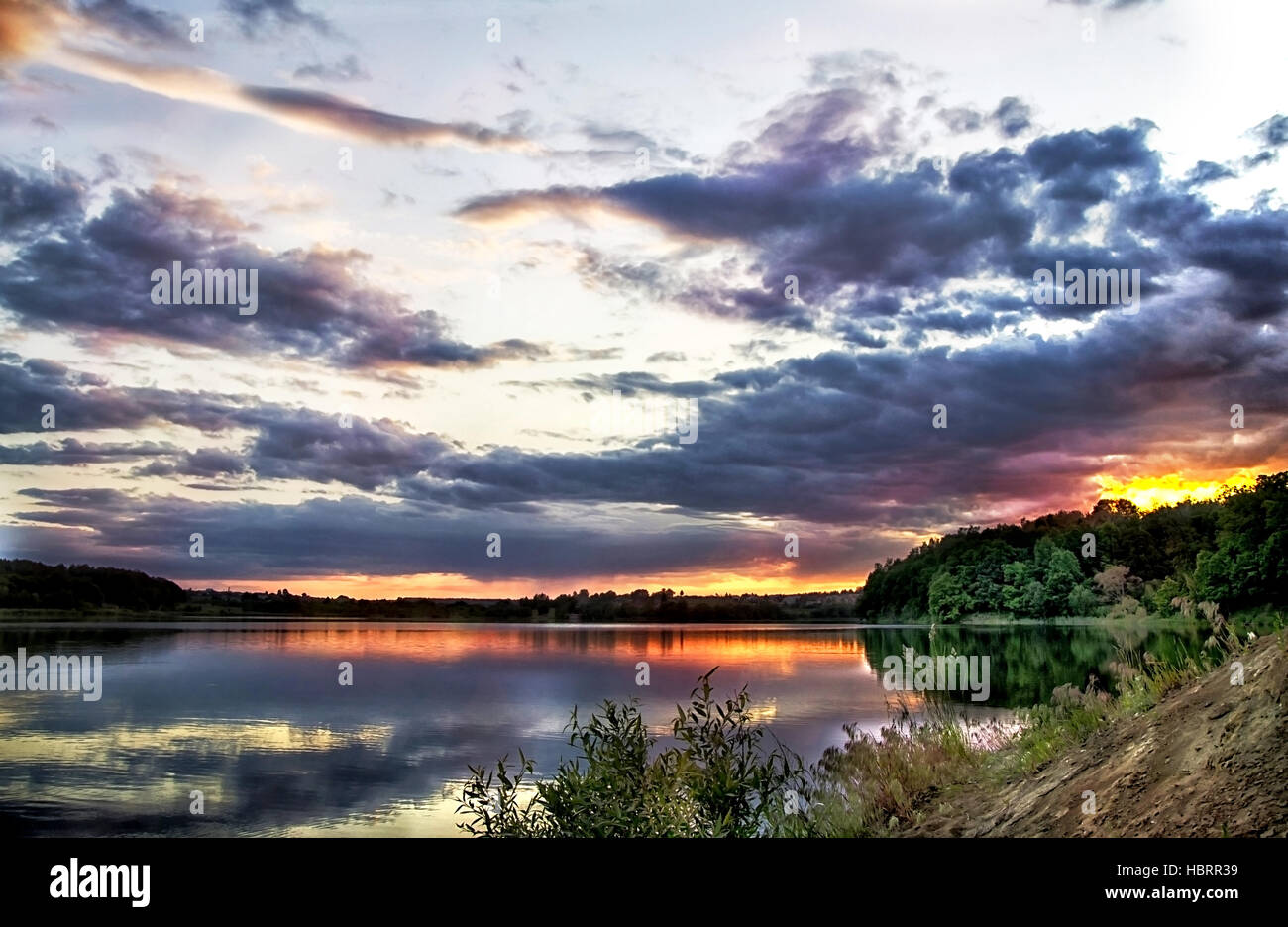 Beautiful sunset on lake time hi-res stock photography and images - Alamy