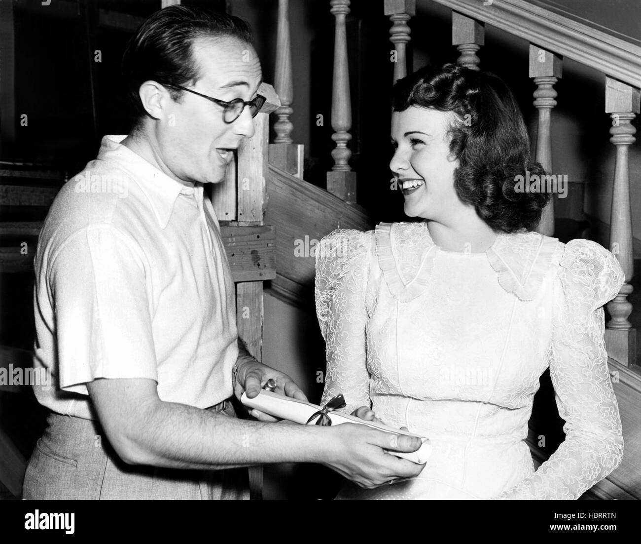 FIRST LOVE, from left, director Henry Koster, Deanna Durbin, on-set ...
