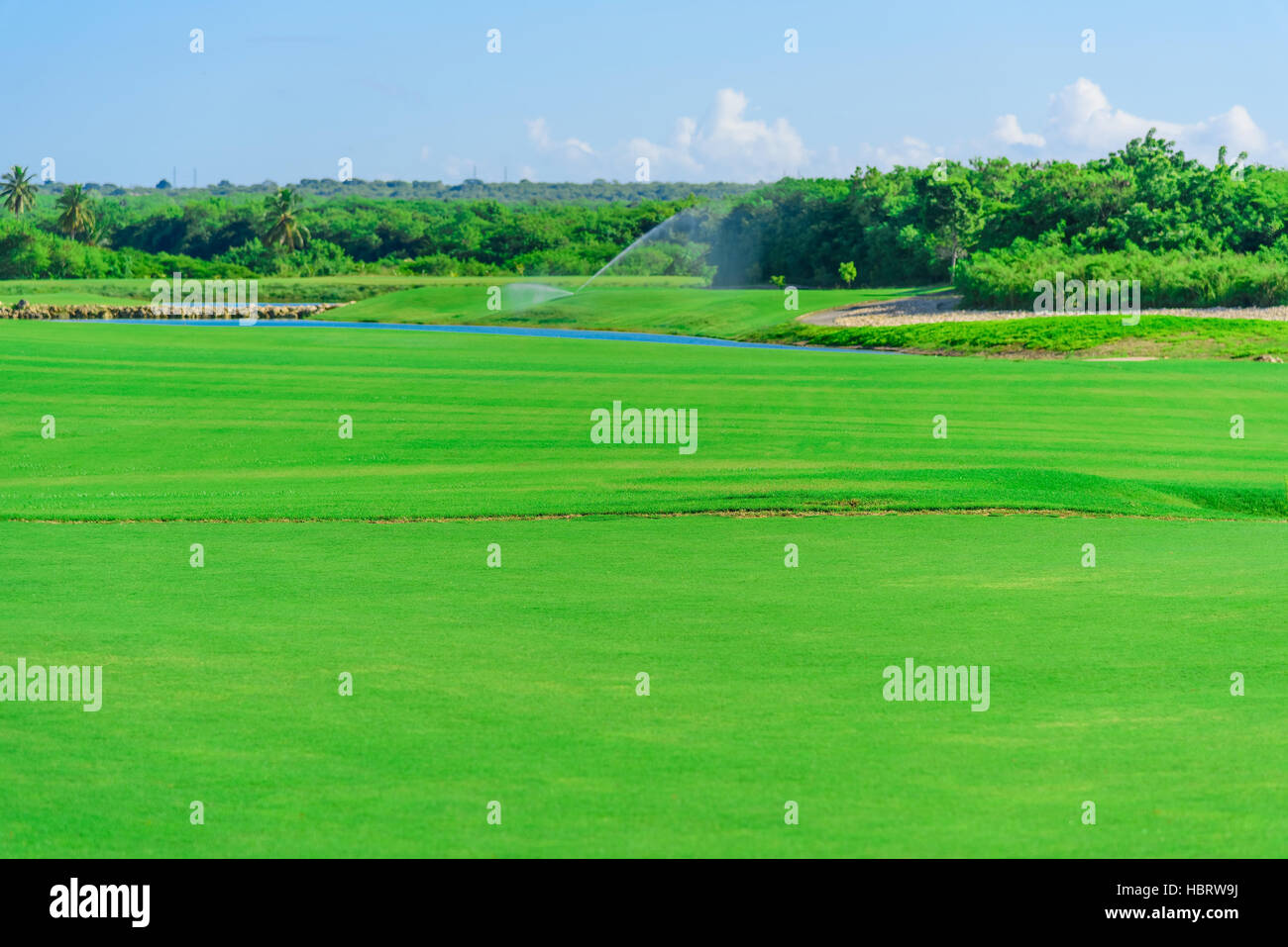 watering the golf course Stock Photo - Alamy
