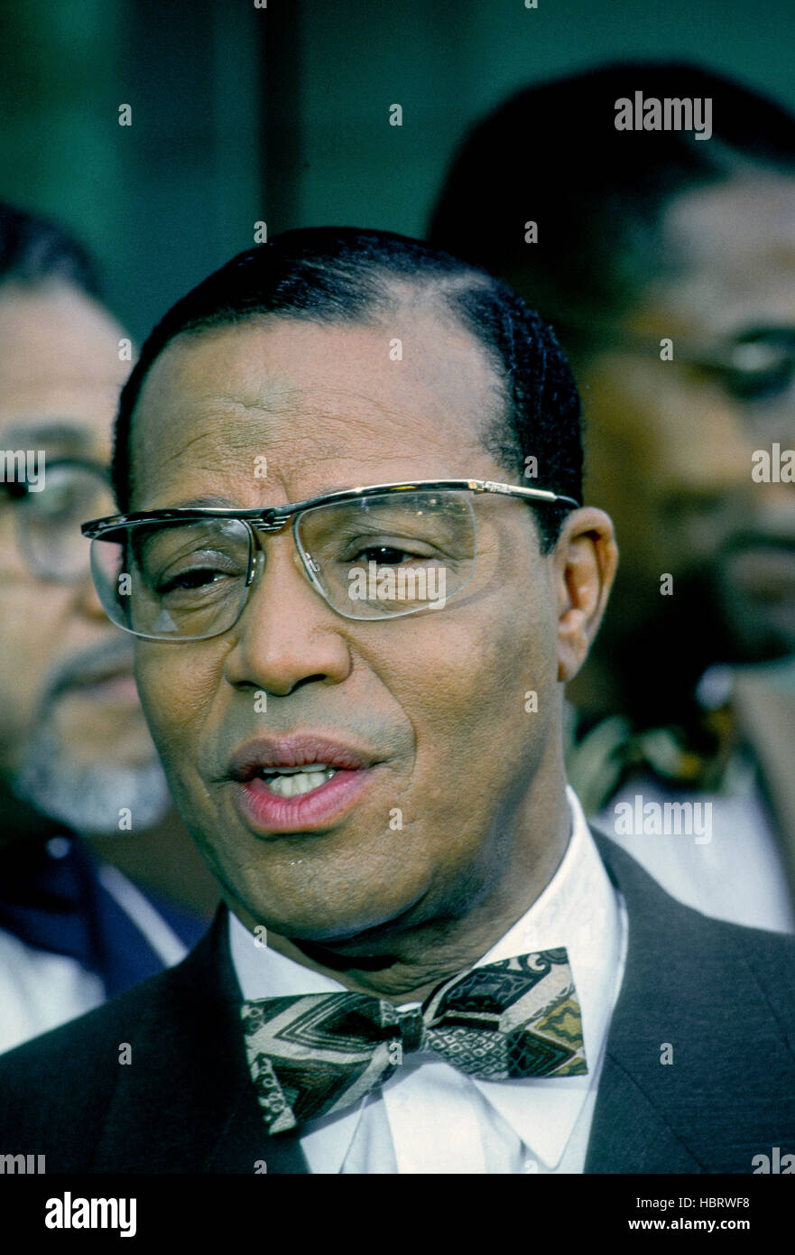 Louis Farrakhan the leader of the Nation of Islam speaks with reporters ...