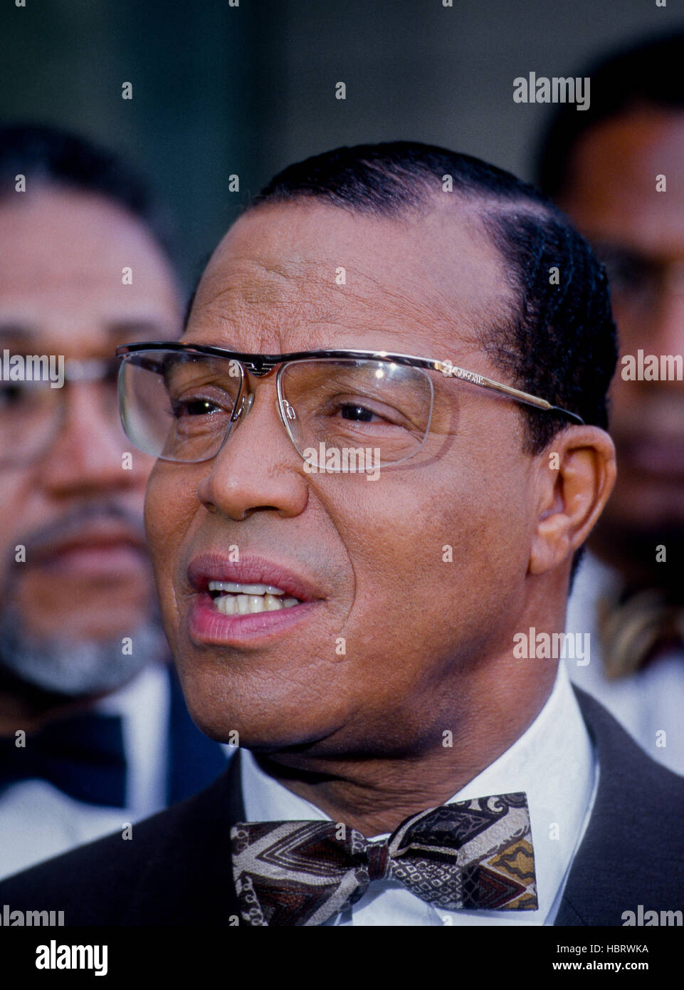 Louis Farrakhan the leader of the Nation of Islam speaks with reporters ...