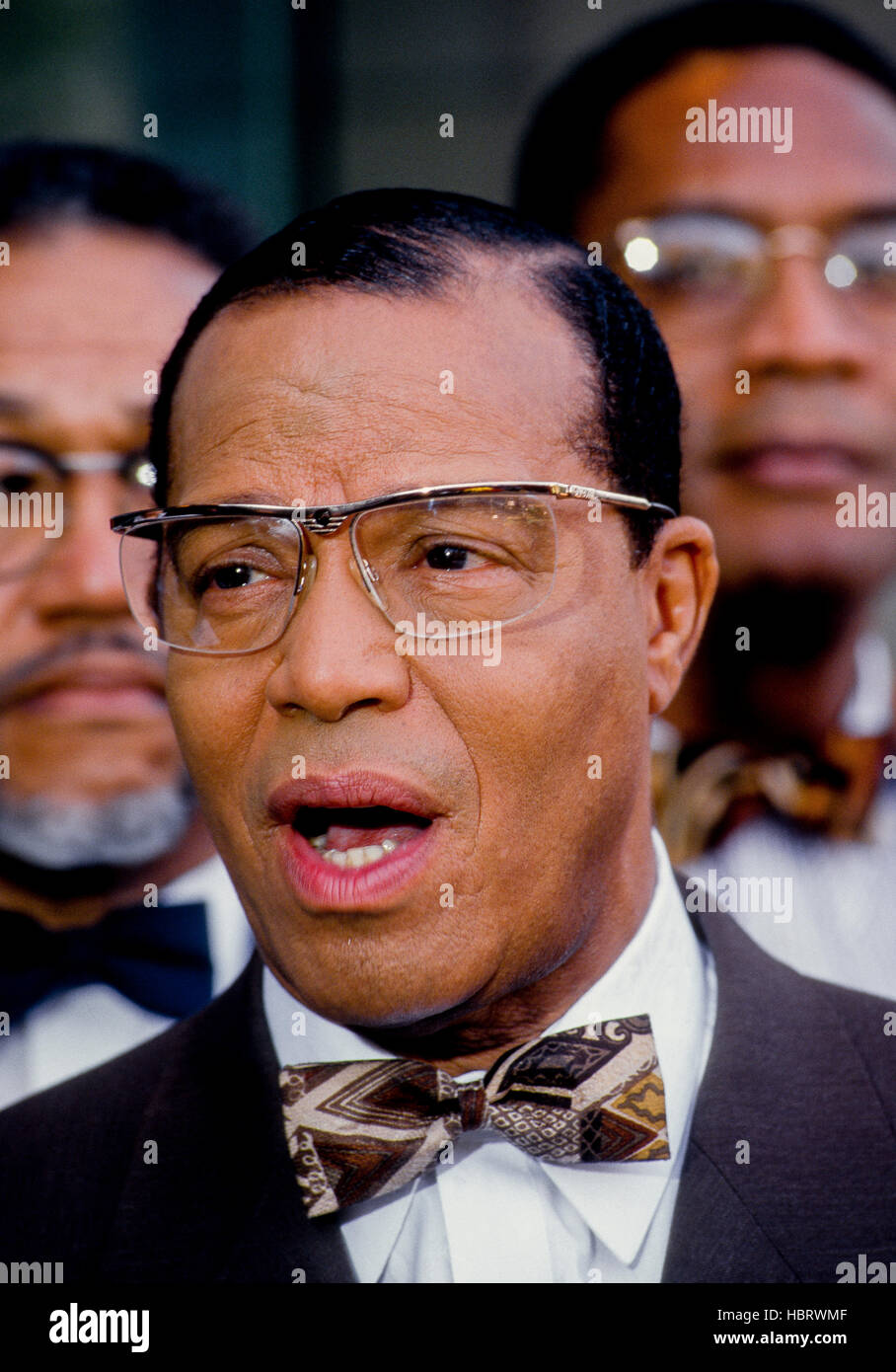 Louis Farrakhan the leader of the Nation of Islam speaks with reporters ...