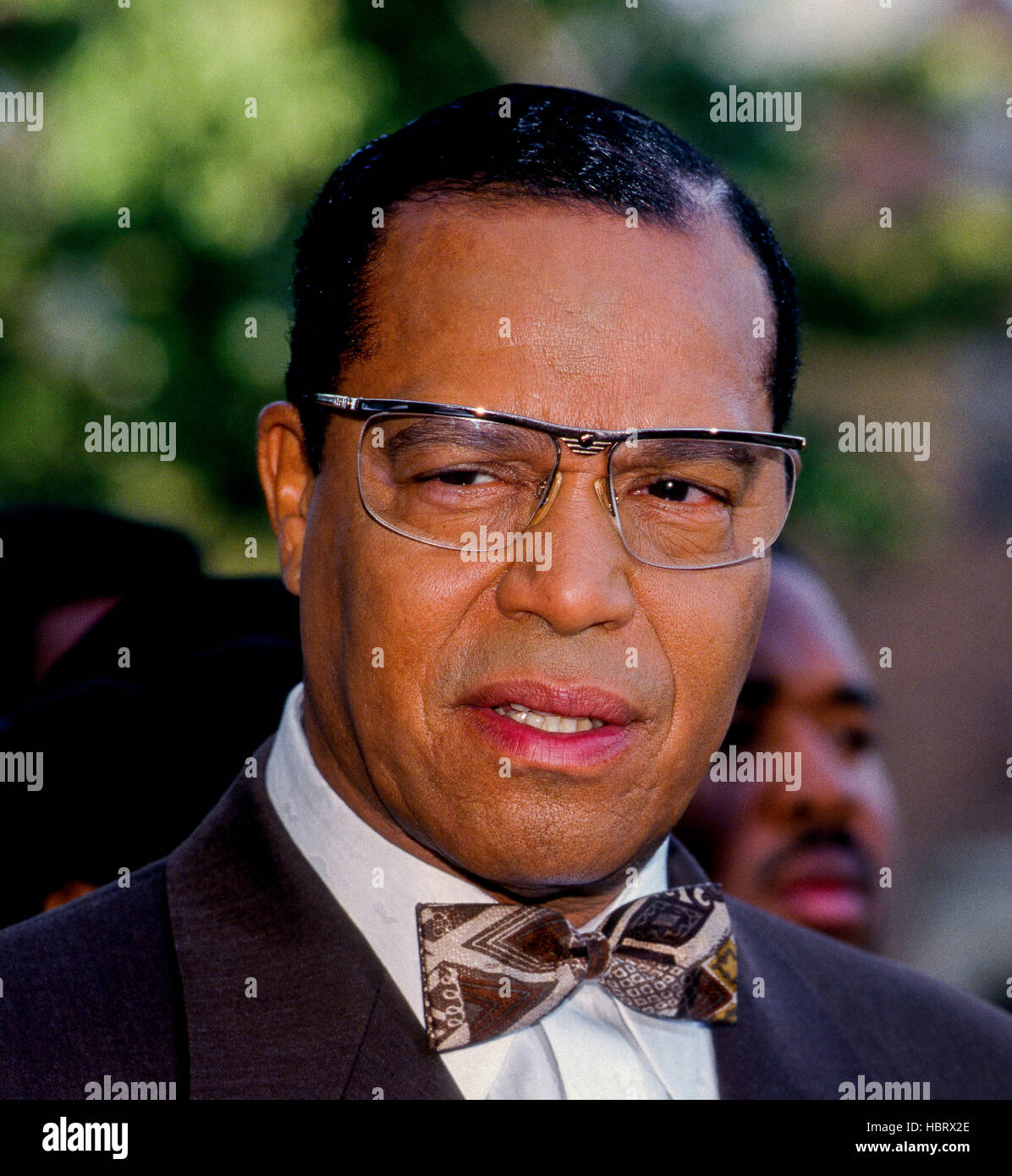 Louis Farrakhan the leader of the Nation of Islam speaks with reporters ...