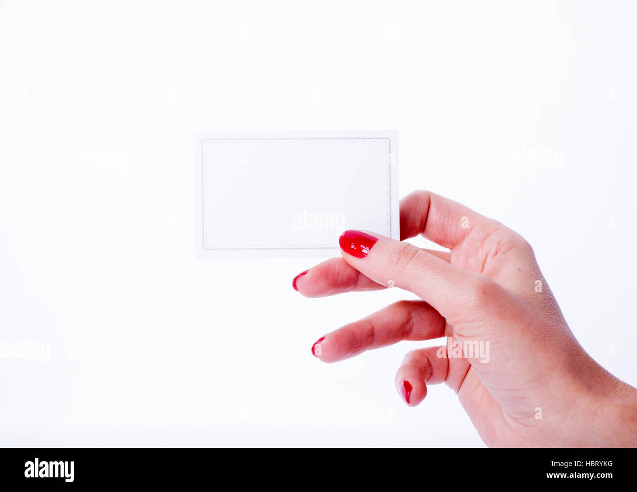 Woman hand holding a white card Stock Photo - Alamy