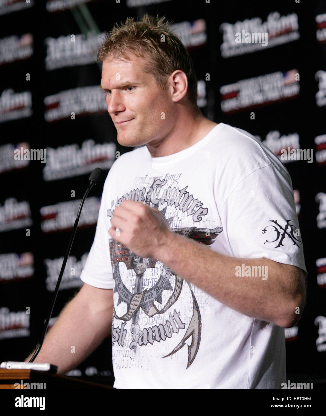Josh Barnett speaks at a post-fight press conference at Affliction's ...