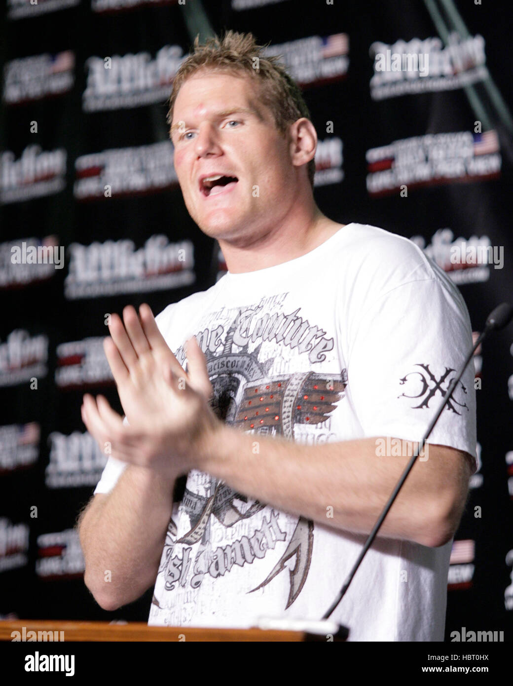 Josh Barnett speaks at a post-fight press conference at Affliction's ...