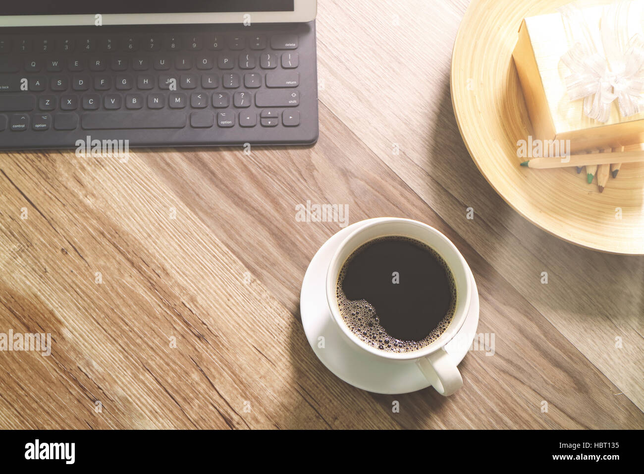 Coffee cup and Digital table dock smart keyboard,gold gift box and ...