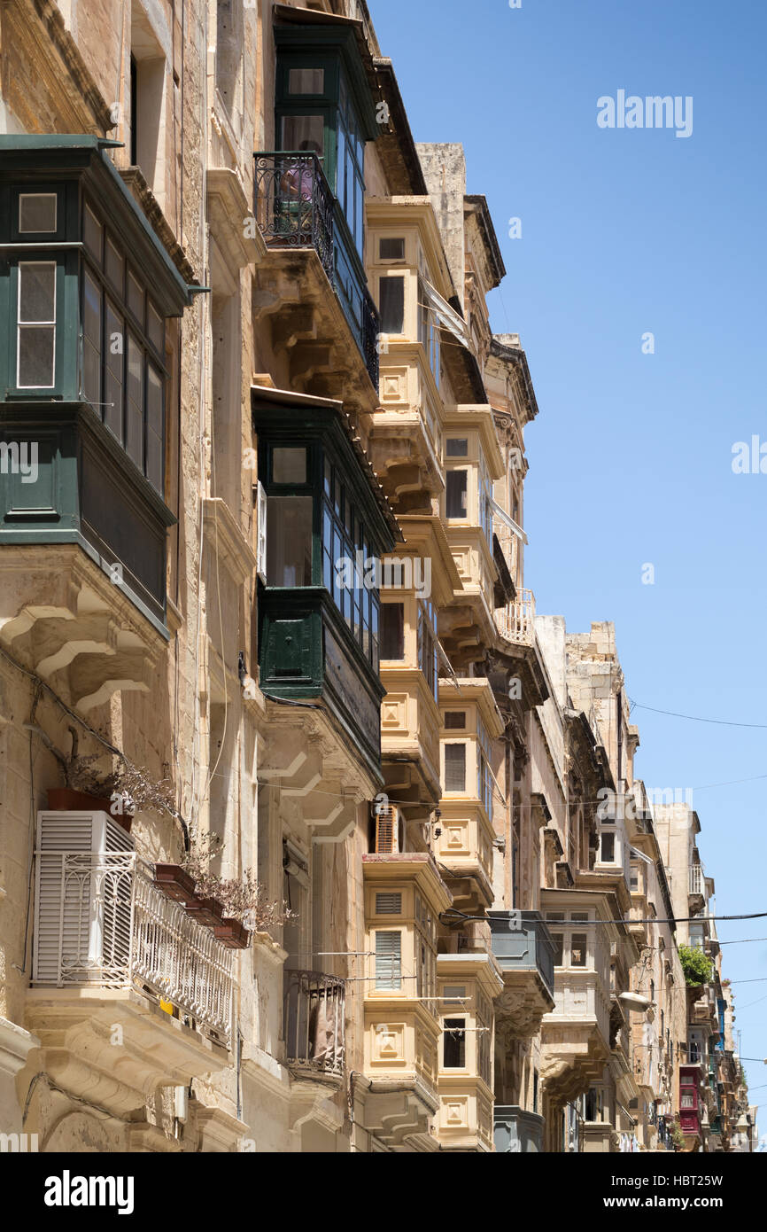 Street with Traditional maltese balconies Stock Photo - Alamy