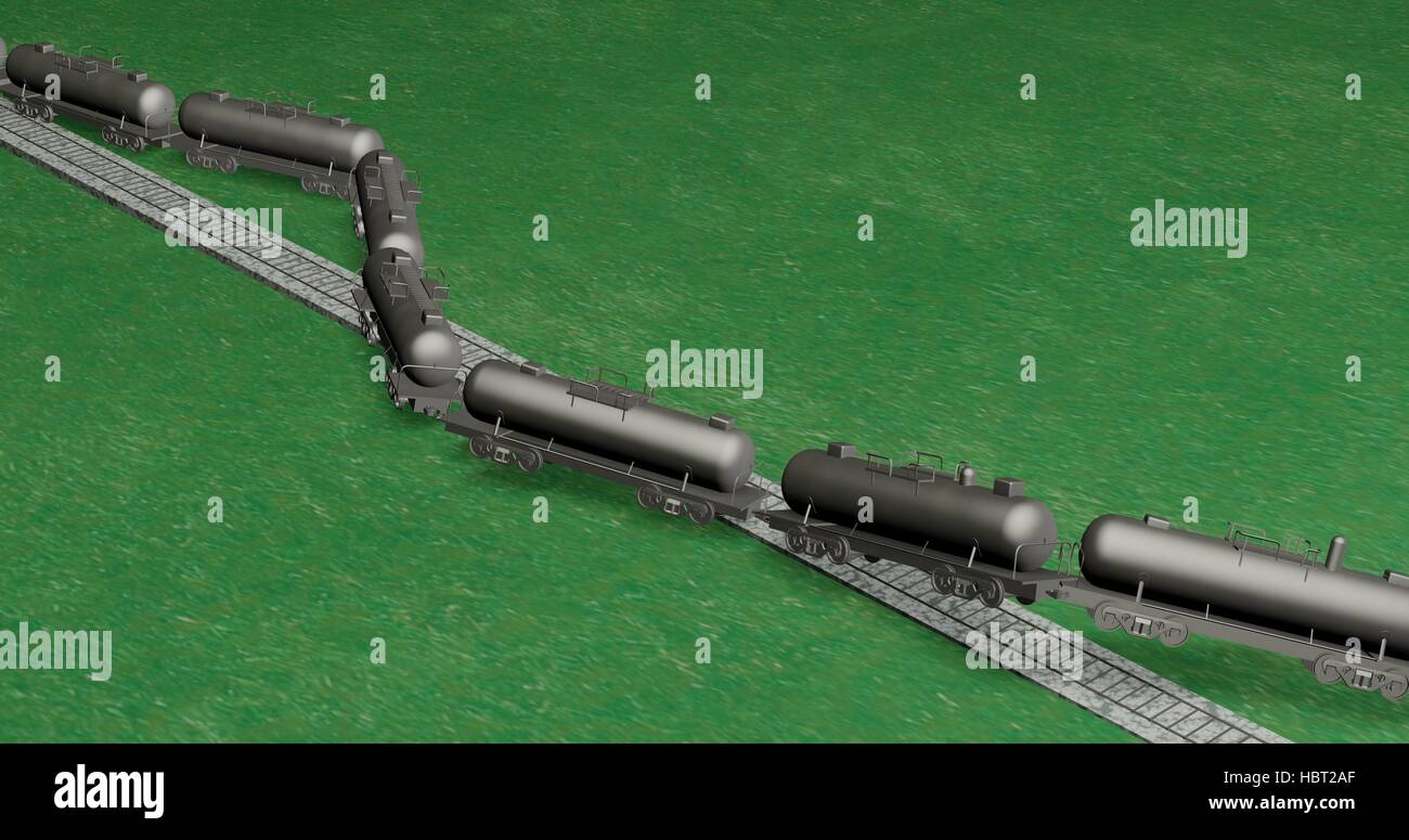 Train tanks derail off tracks whiles going at high speed. 3d render ...