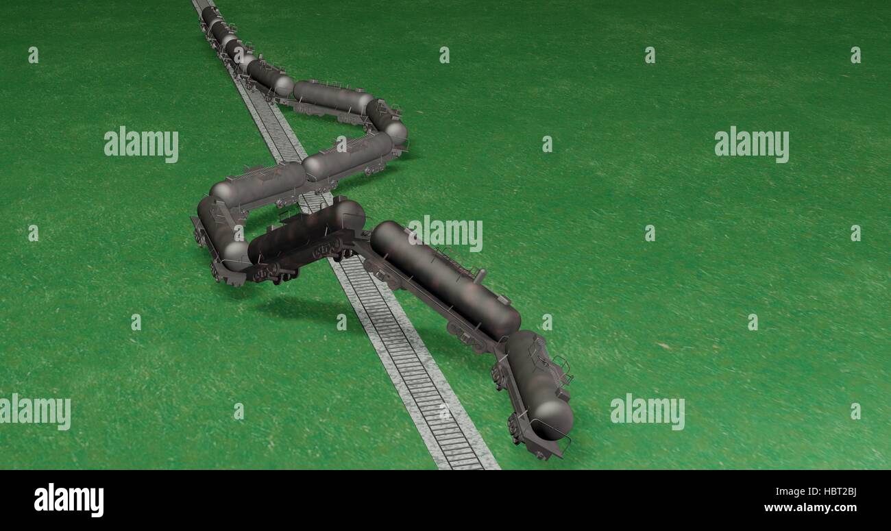 Train tanks derail off tracks whiles going at high speed. 3d render ...