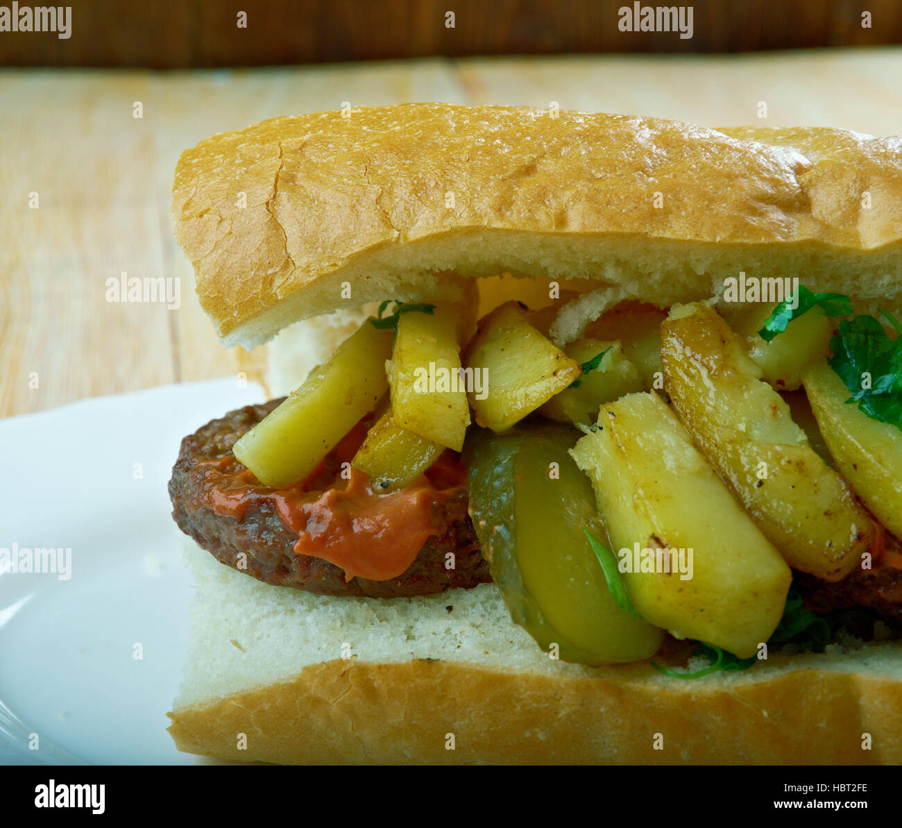 Mitraillette type of sandwich which is a Belgian dish Stock Photo - Alamy