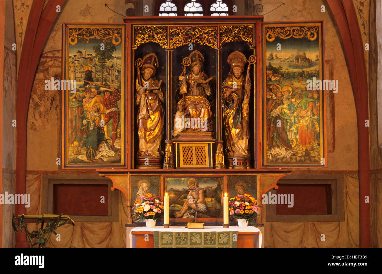 Altar of Saint Alban in the lutheran church in Kirch-Brombach, Odenwald ...