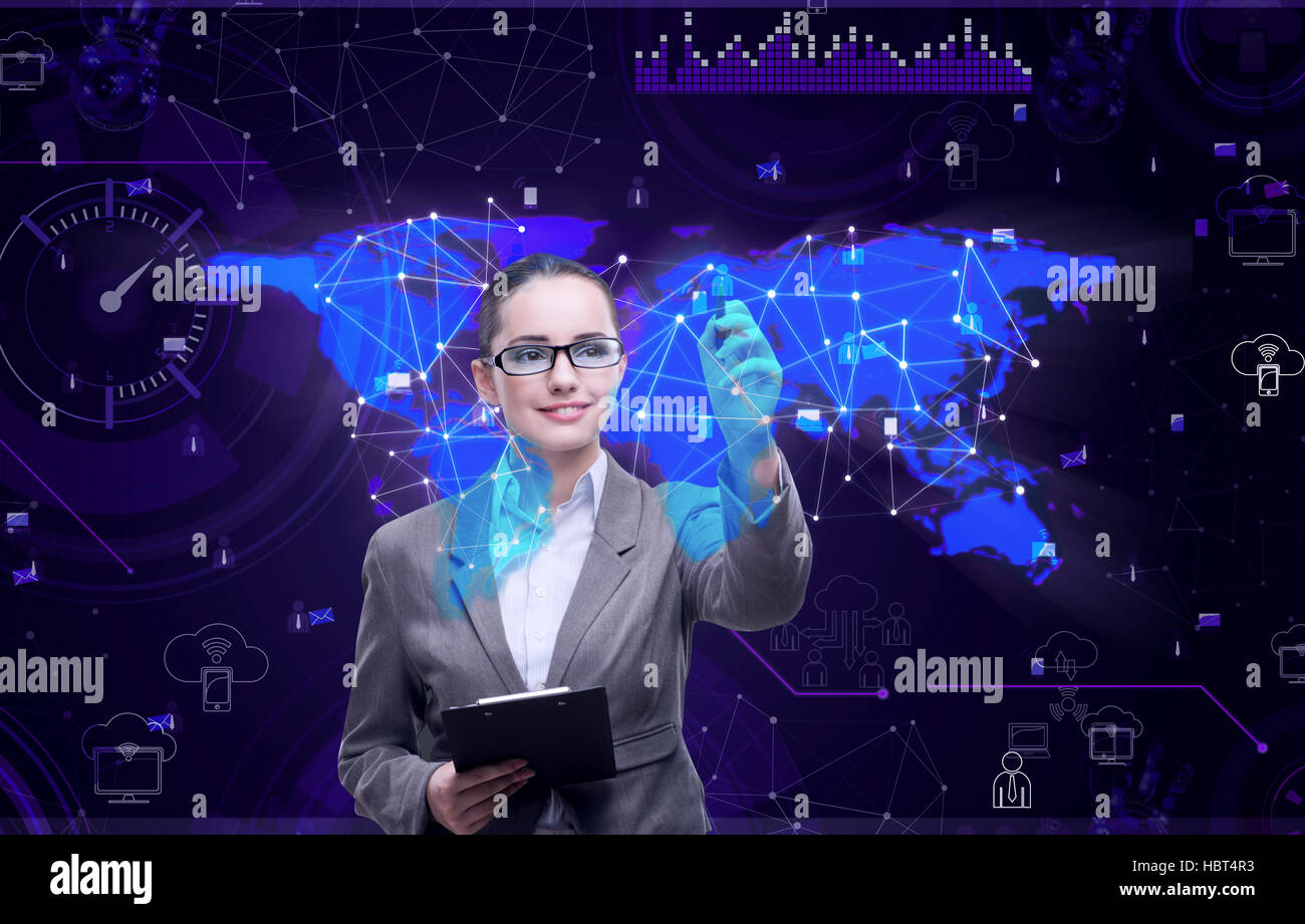 Woman in social data management concept Stock Photo - Alamy