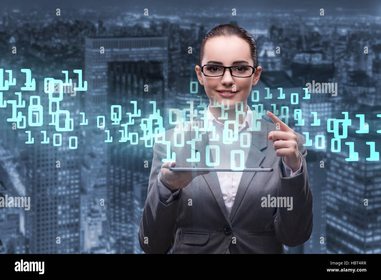 Woman in data management concept with tablet Stock Photo - Alamy