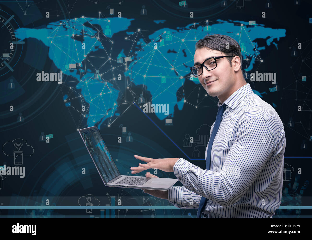Man in social data management concept Stock Photo - Alamy