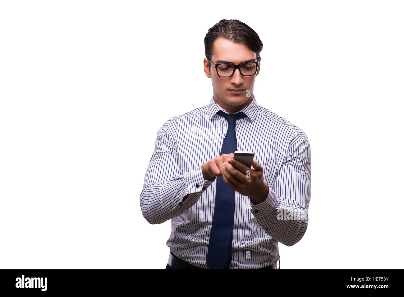 Man with mobile smartphone isolated on white Stock Photo - Alamy
